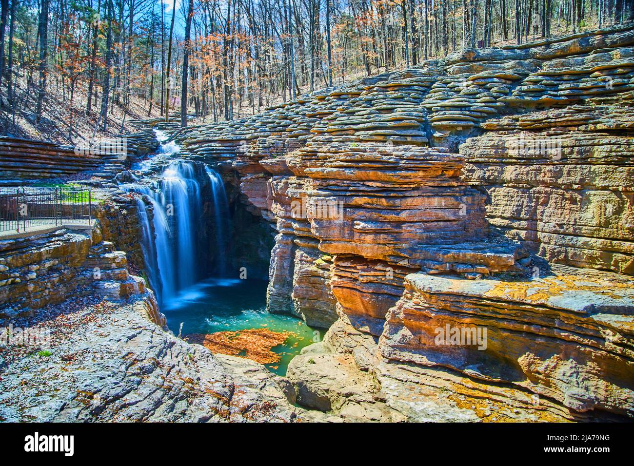 Early spring gorge with waterfall pouring in Stock Photo - Alamy