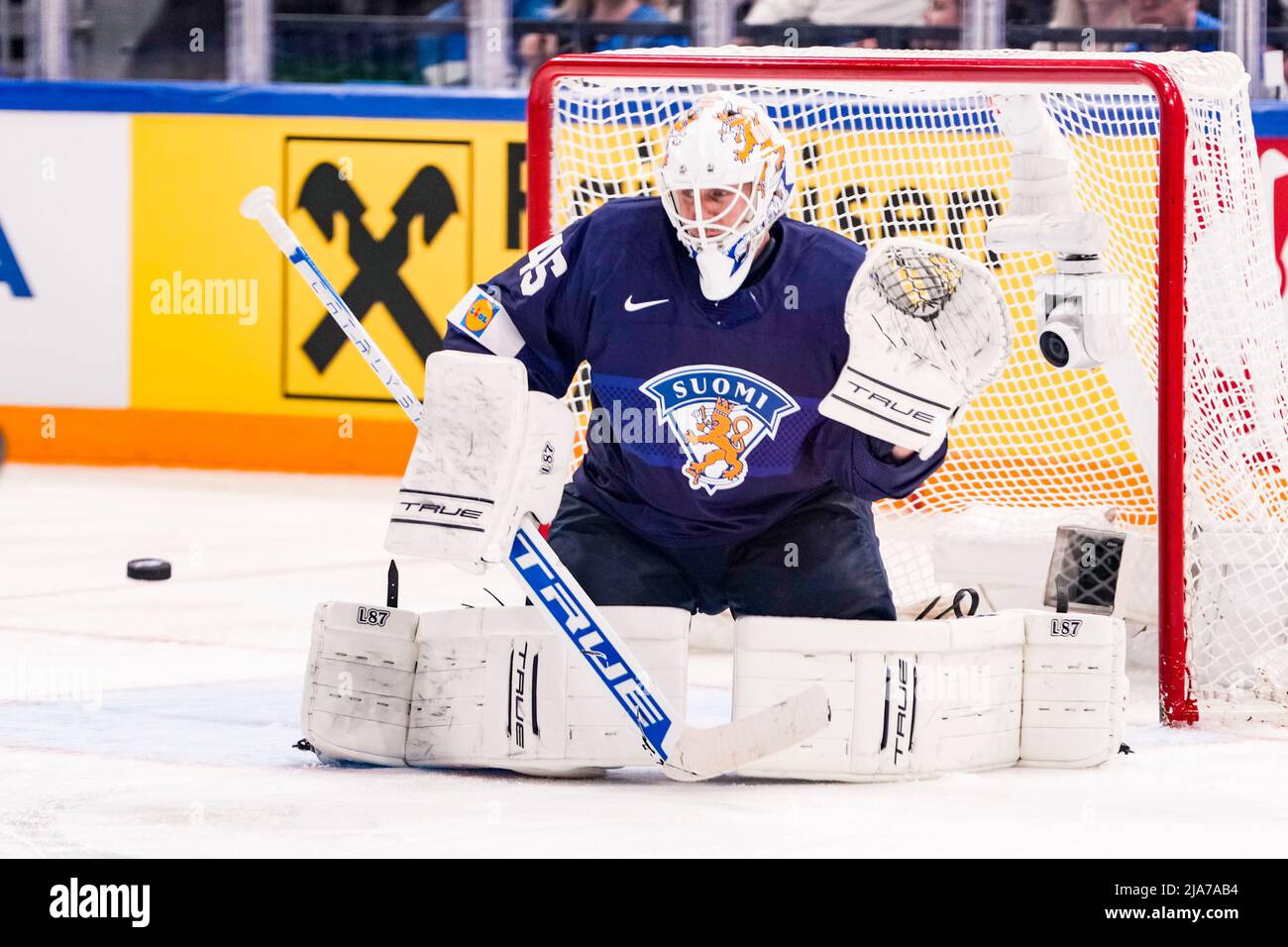 TAMPERE, FINLAND - MAY 28: goalkeeper Jussi Olkinuora of Finland in ...