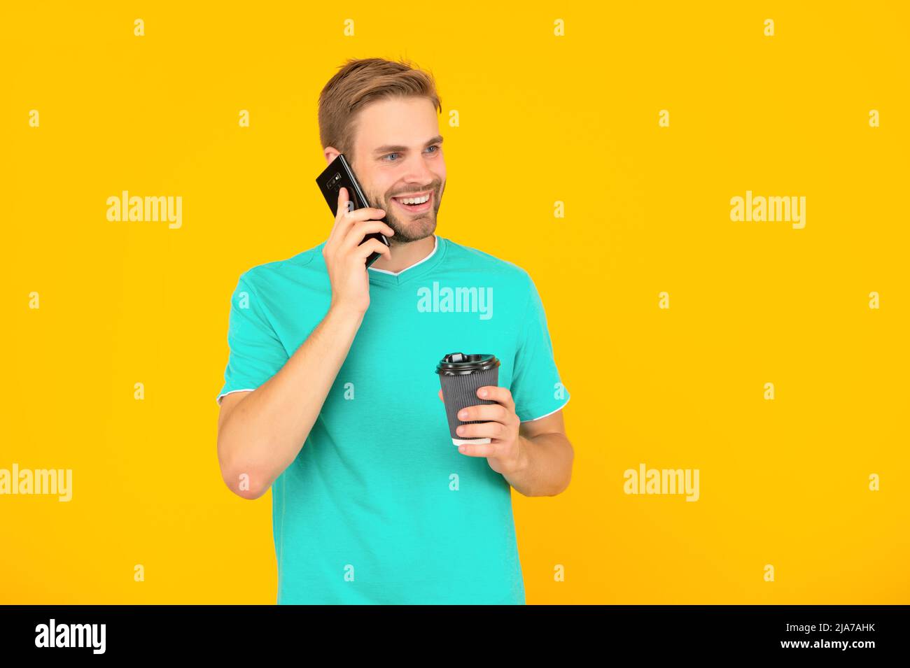 young man talk on cellphone. phone call communication. mobile ...