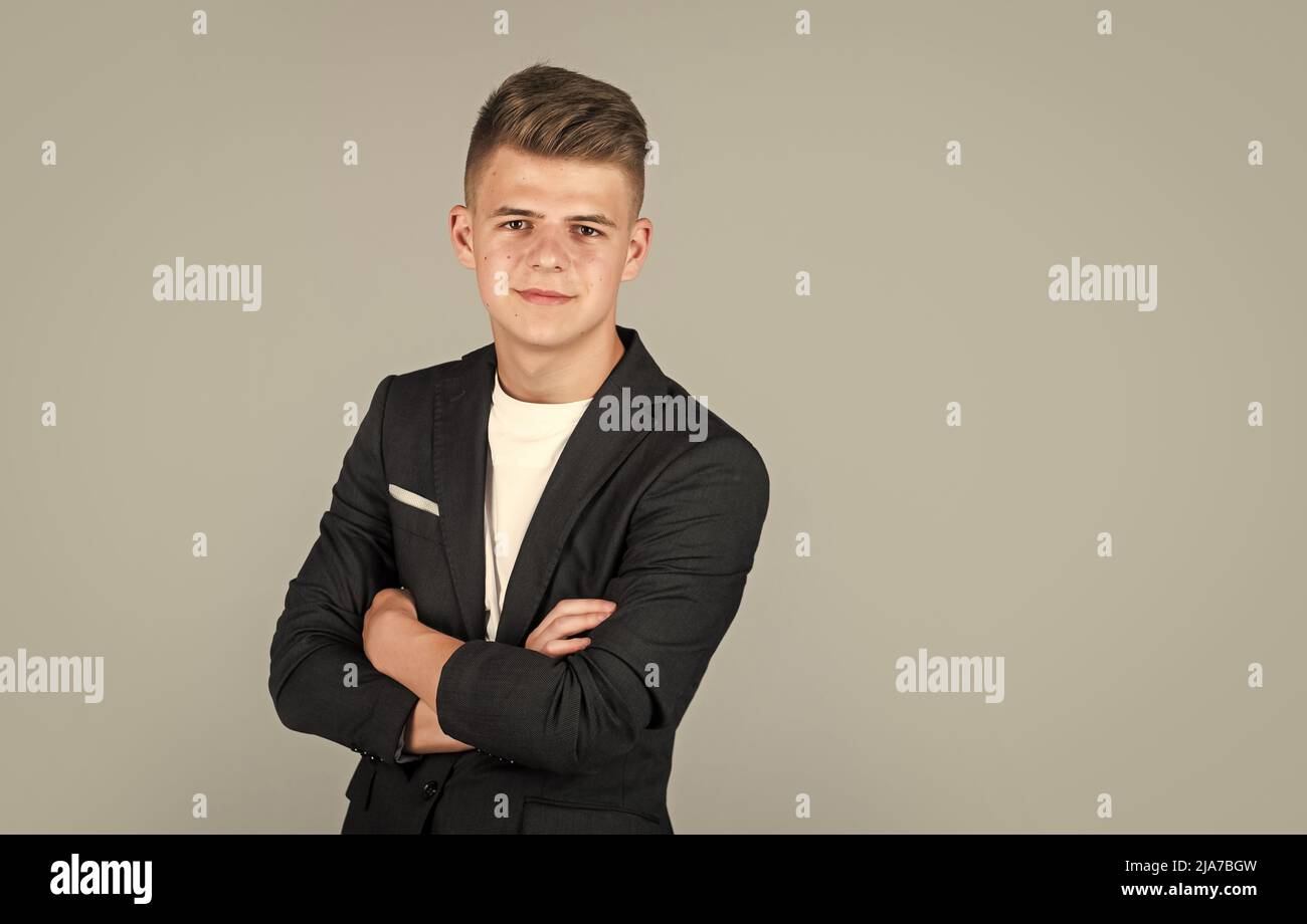 teen boy wear formal suit, copy space, business Stock Photo - Alamy