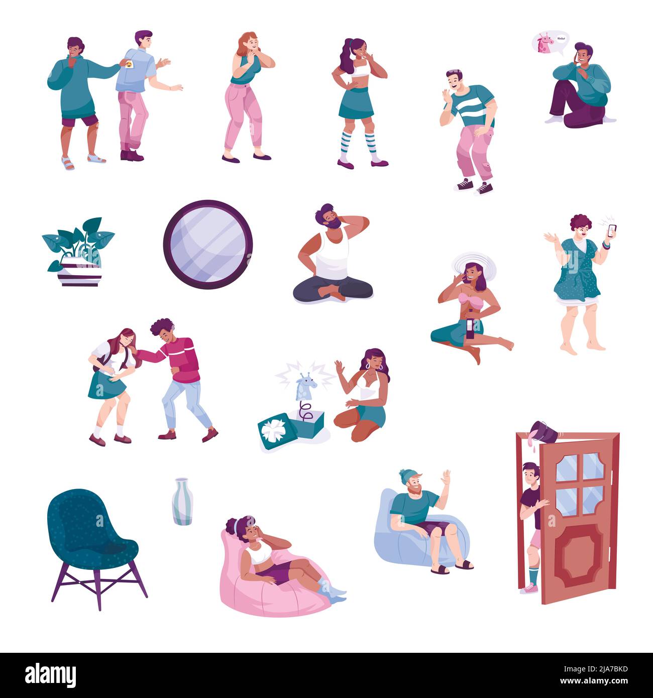 All fools set with flat icons and human characters of people making ...