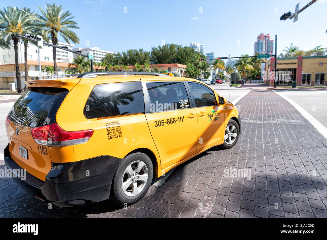 Miami Beach, Florida USA - April 14, 2021: toyota springs cab, side ...