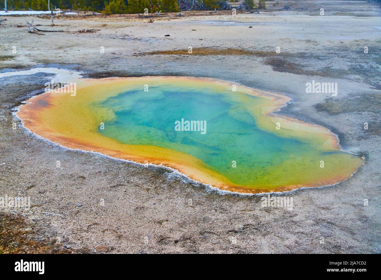 Iconic Yellowstone pools of alkaline water with blues and yellows Stock ...