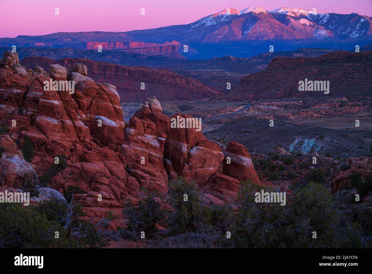 Fiery Furnace Overlook at twilight in Arches National Park, Utah Stock ...