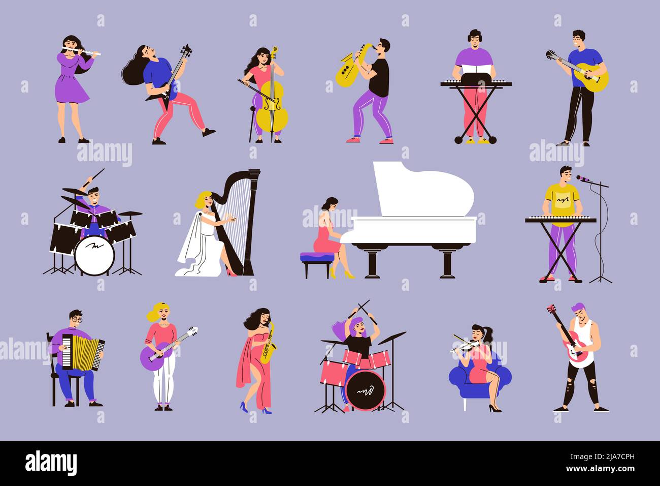 Musicians color set of isolated icons with human characters of men and ...