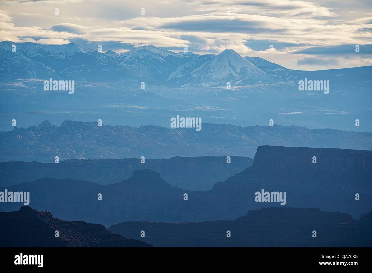 Misty view of the La Sal Mountains from Canyonlands National Park in ...