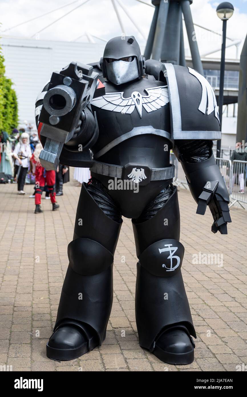 London, UK. 28 May 2022. A costumed visitor as a Warhammer character ...