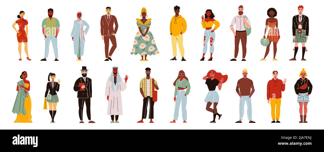 Different nationality people set with isolated human characters of ...