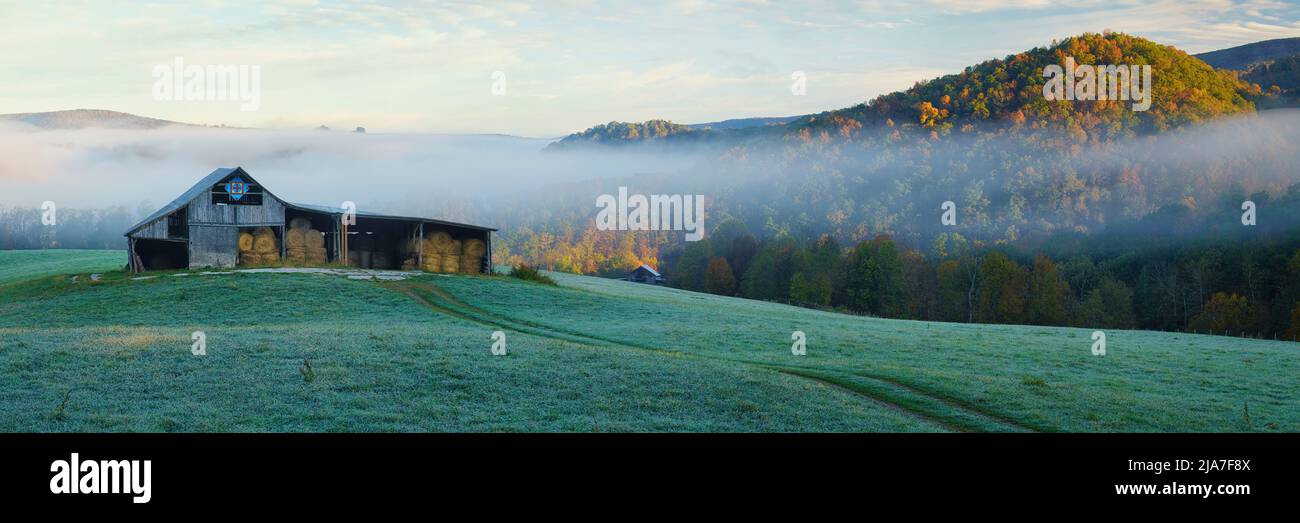 Autumn view of mountains, forests and barn in the Canaan Valley of West ...