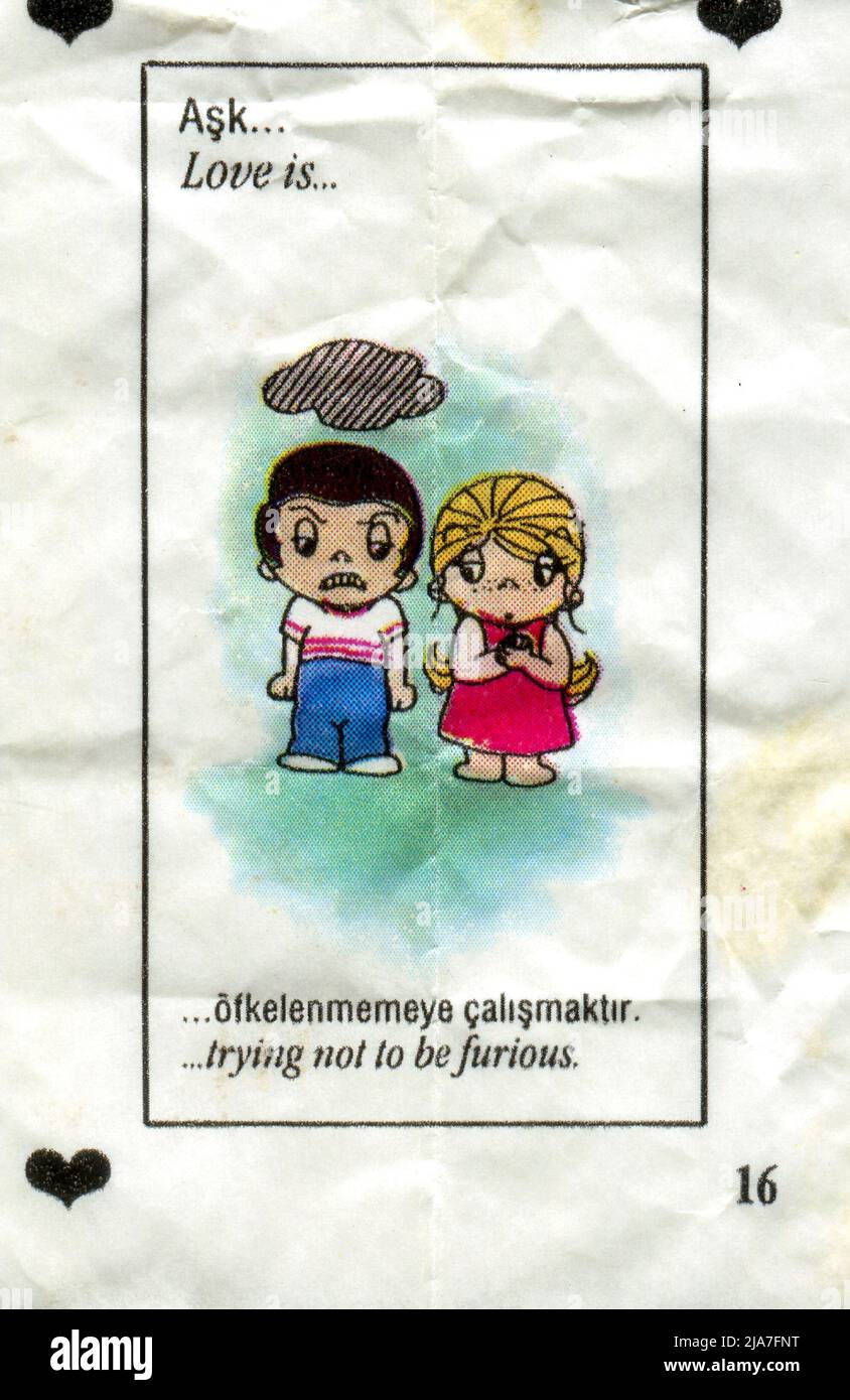 Turkish chewing gum insert. Love is... . 1990s Stock Photo - Alamy