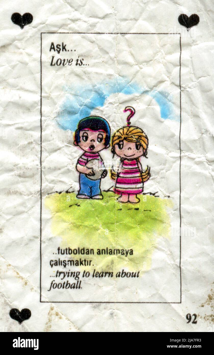 Turkish chewing gum insert. Love is... . 1990s Stock Photo - Alamy