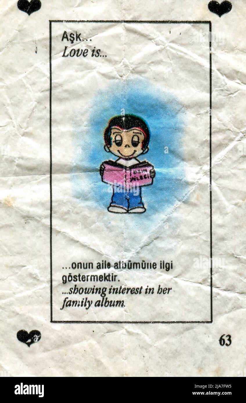Turkish chewing gum insert. Love is... . 1990s Stock Photo - Alamy