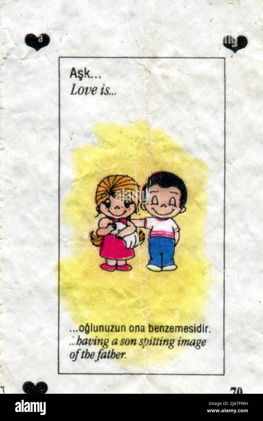 Turkish chewing gum insert. Love is... . 1990s Stock Photo - Alamy