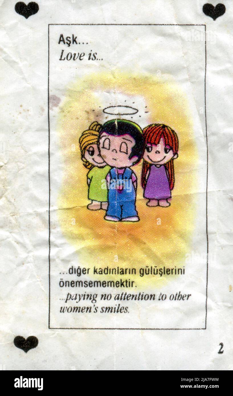 Turkish chewing gum insert. Love is... . 1990s Stock Photo - Alamy
