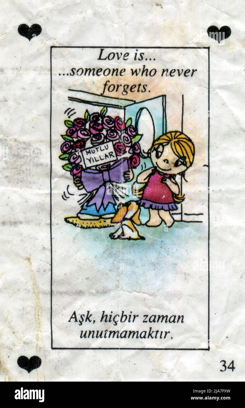 Turkish chewing gum insert. Love is... . 1990s Stock Photo - Alamy