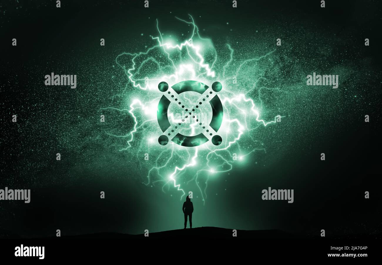 3D rendering cryptocurrency elrond coin on colorful background ...