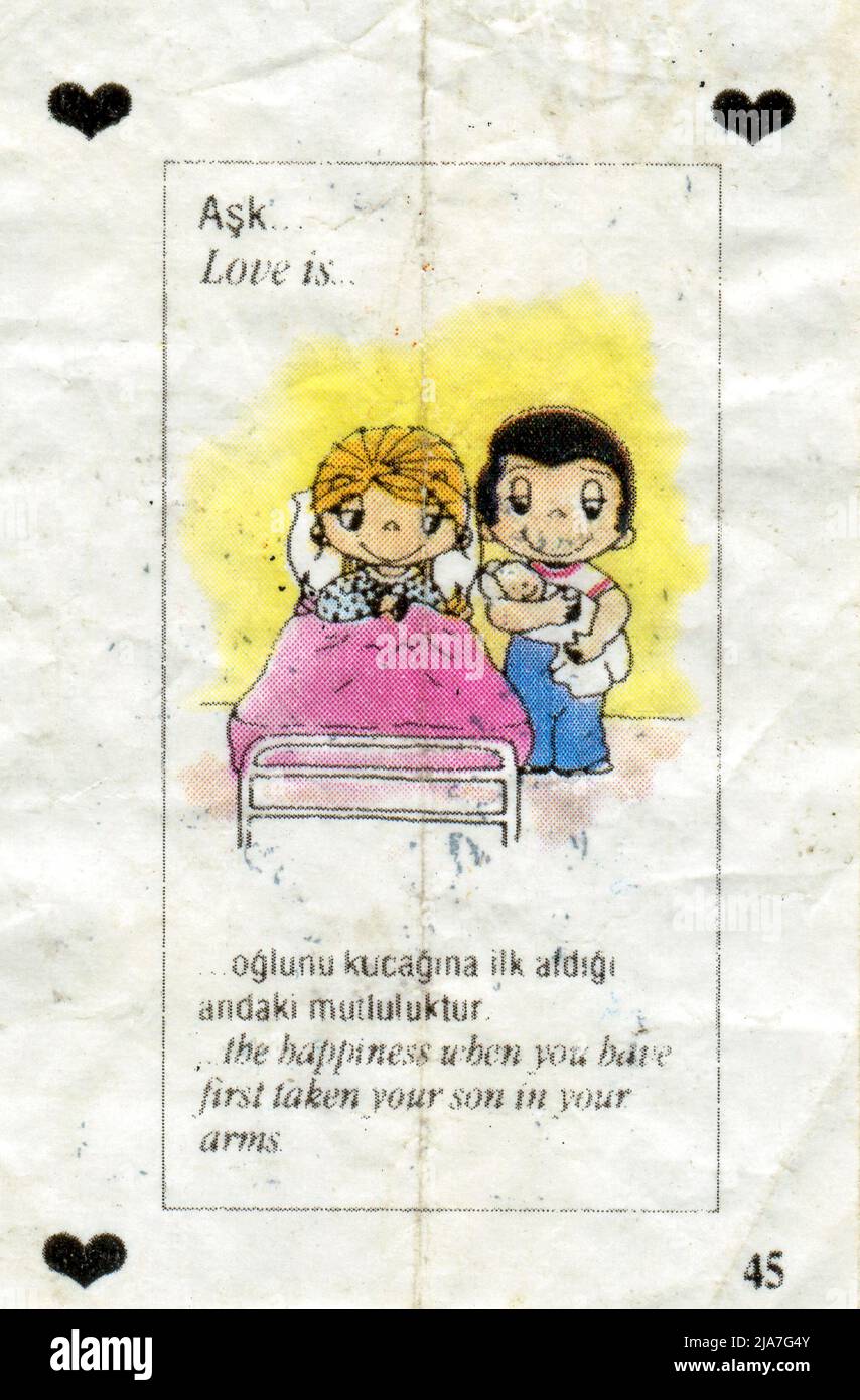 Turkish chewing gum insert. Love is... . 1990s Stock Photo - Alamy