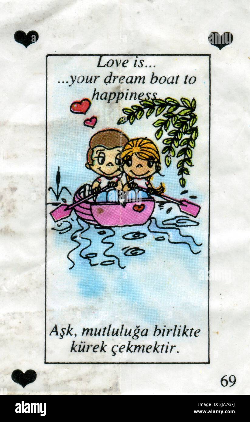 Turkish chewing gum insert. Love is... . 1990s Stock Photo - Alamy