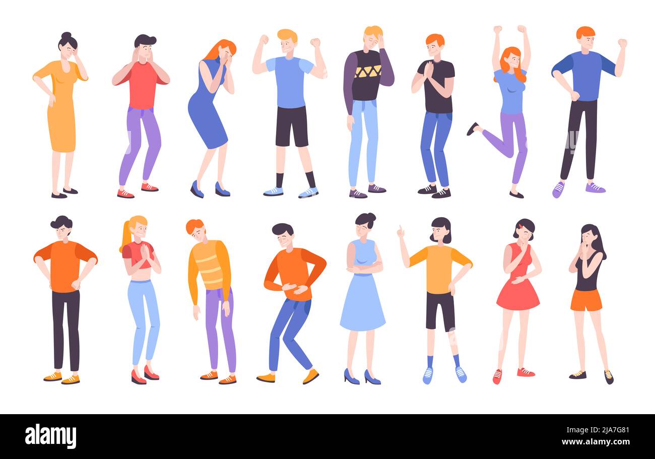 People expressing different emotions flat composition vector illustration Stock Vector Image ...