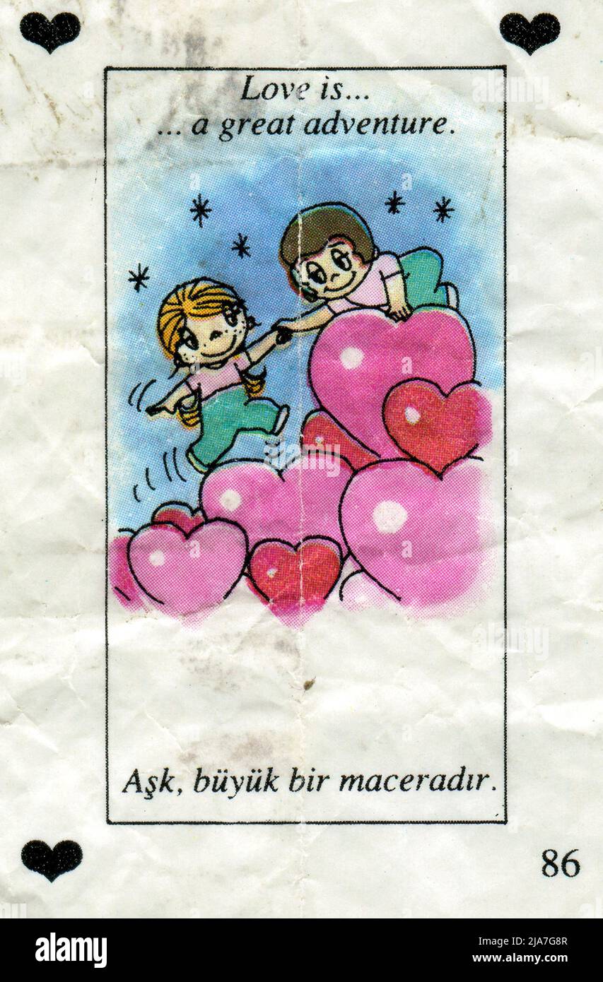 Turkish chewing gum insert. Love is... . 1990s Stock Photo - Alamy