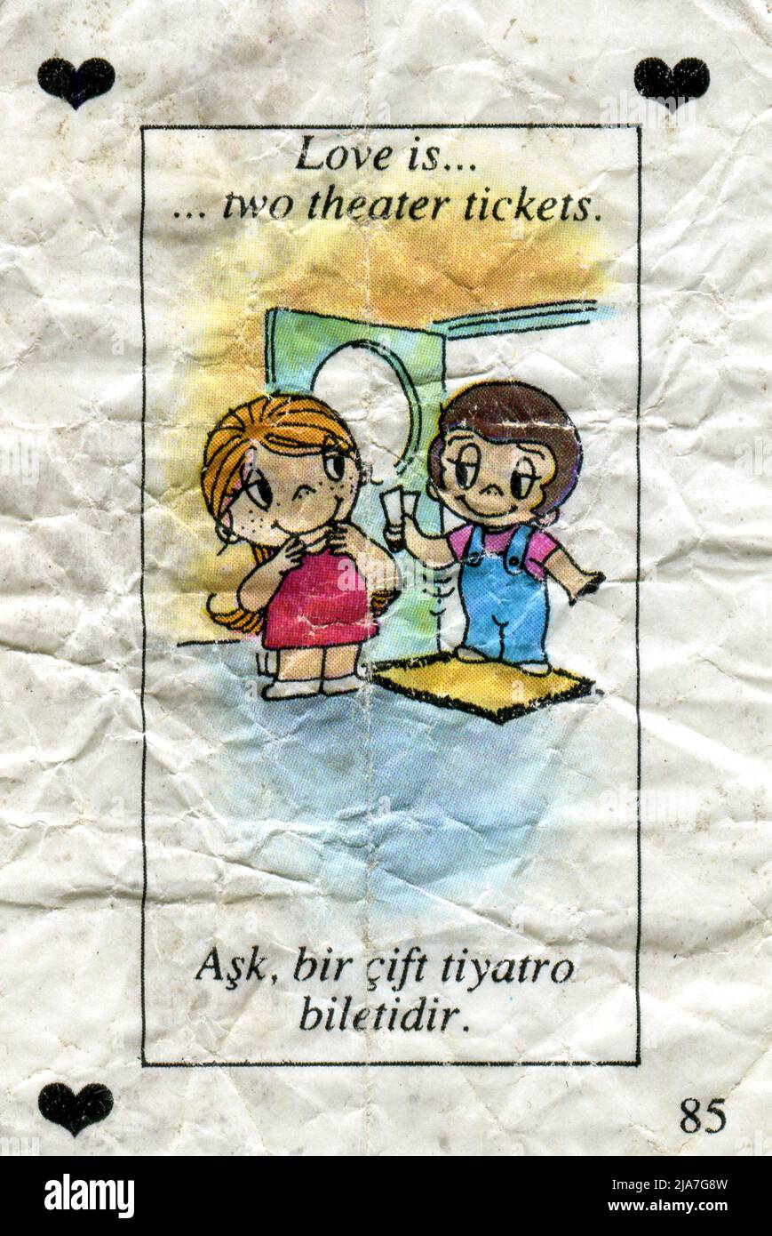 Turkish chewing gum insert. Love is... . 1990s Stock Photo - Alamy