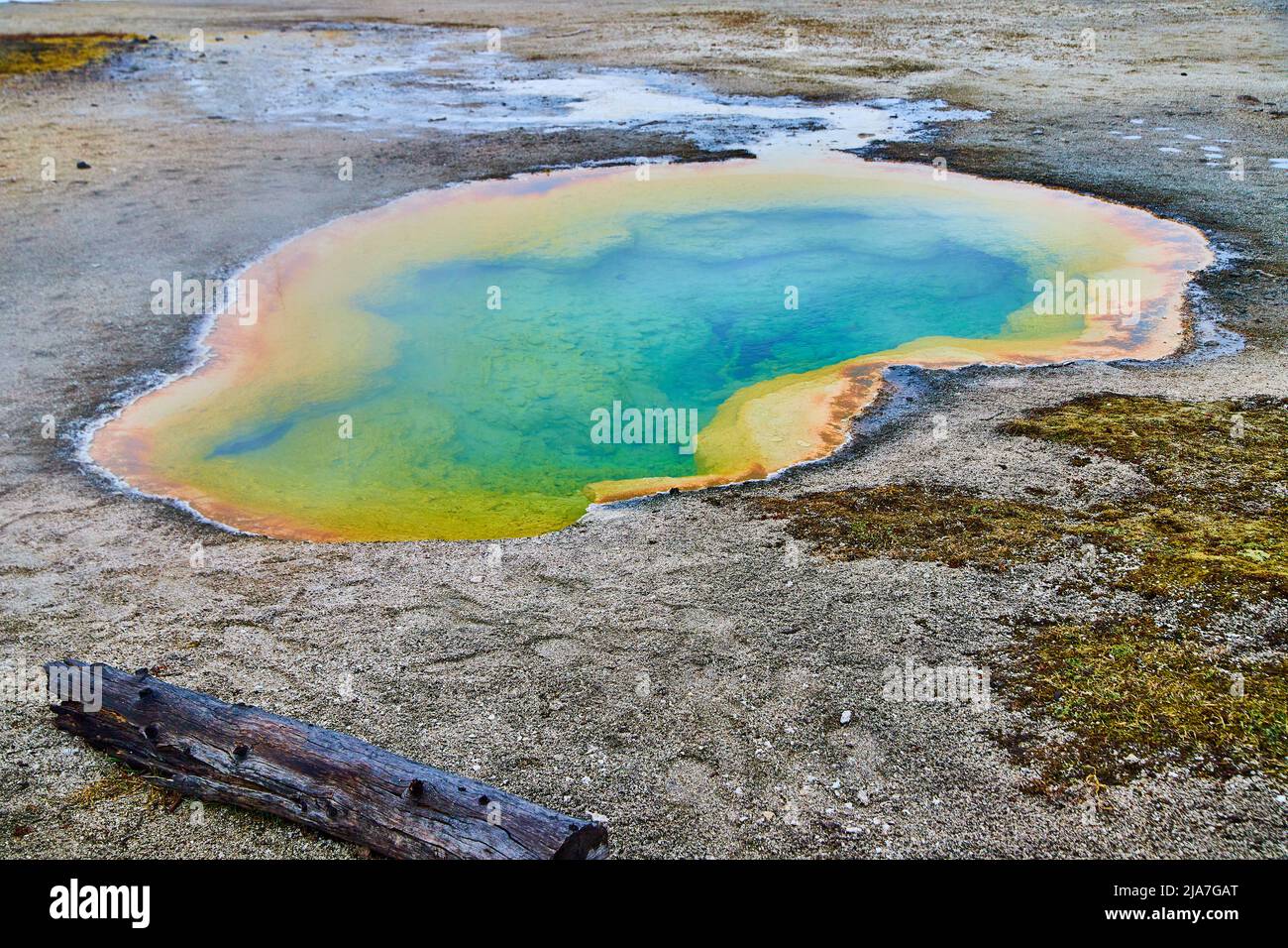 Colorful layers of Yellowstone pools in basin Stock Photo - Alamy