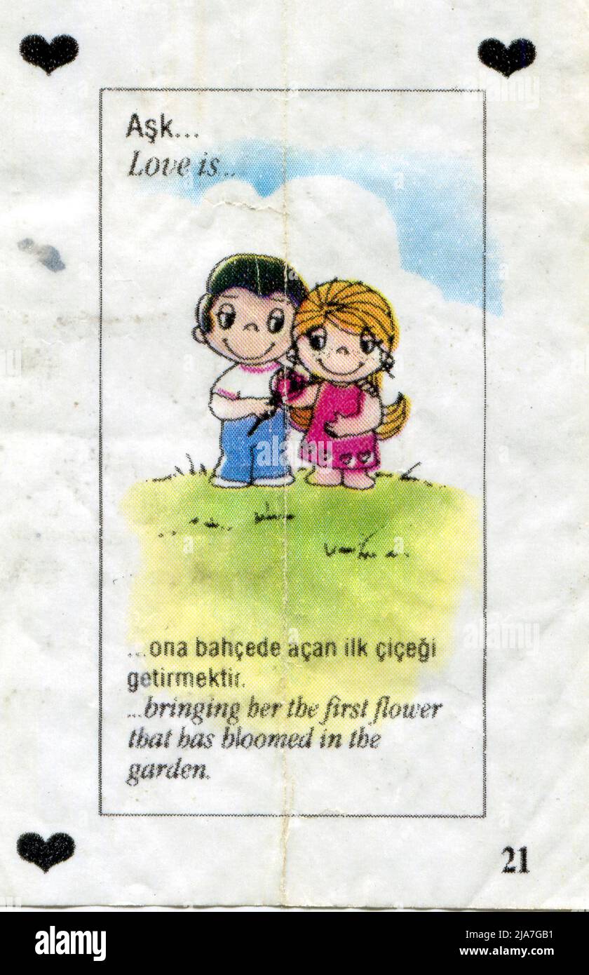 Turkish chewing gum insert. Love is... . 1990s Stock Photo - Alamy