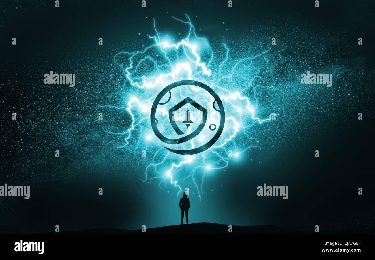 3D rendering cryptocurrency safemoon coin on colorful background ...