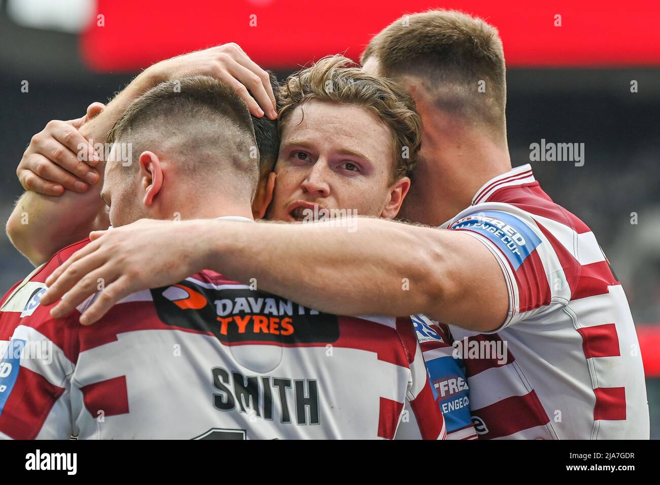 Jai Field #23 of Wigan Warriors celebrates his try Stock Photo - Alamy