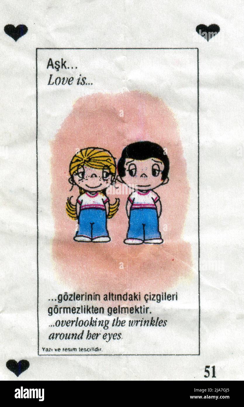 Turkish chewing gum insert. Love is... . 1990s Stock Photo - Alamy