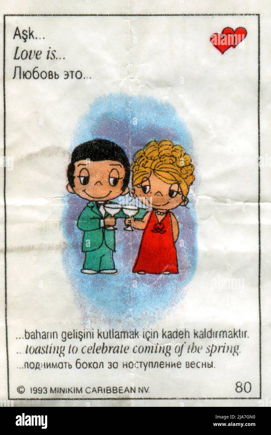 Turkish chewing gum insert. Love is... . 1990s Stock Photo - Alamy