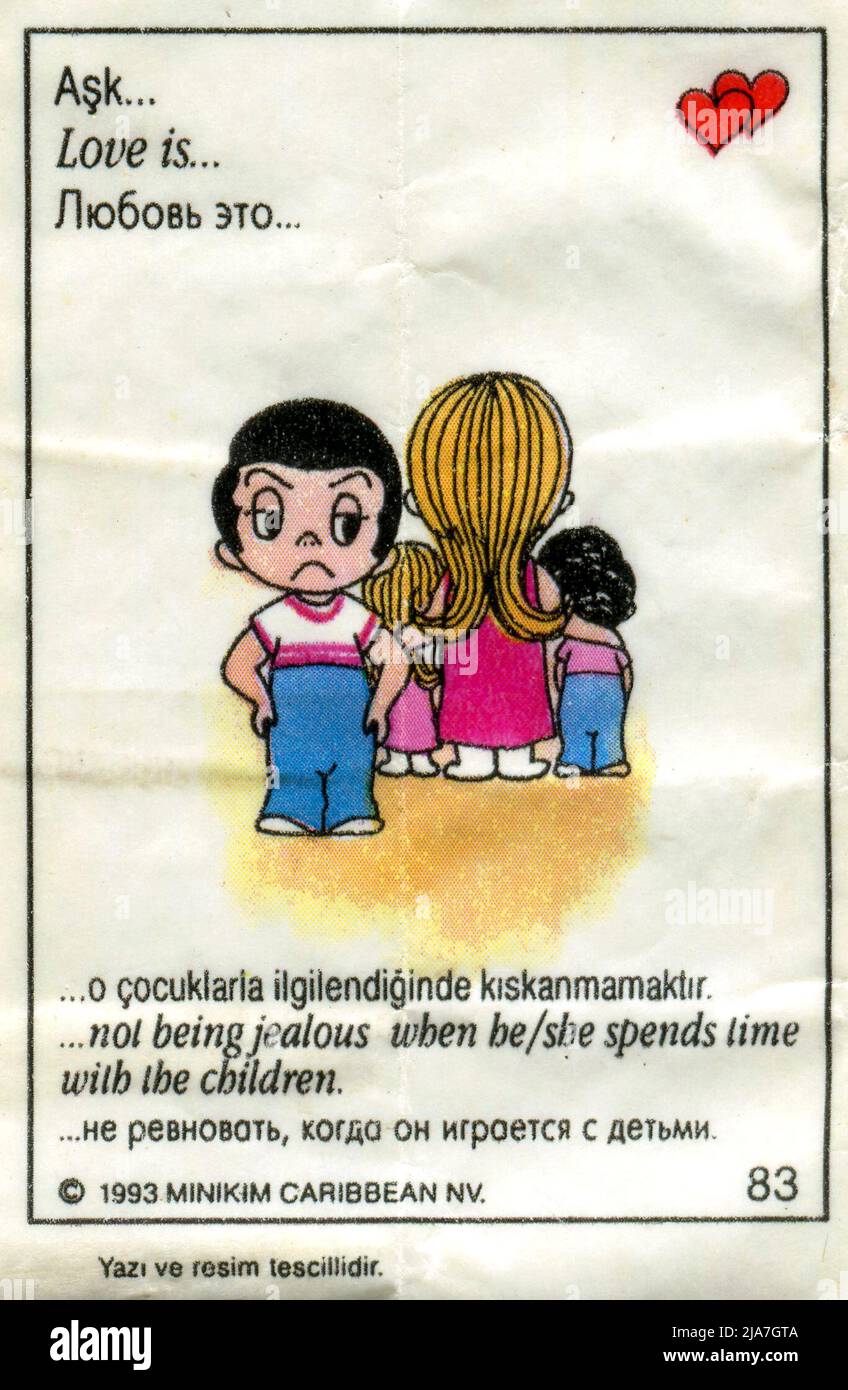 Turkish chewing gum insert. Love is... . 1990s Stock Photo - Alamy