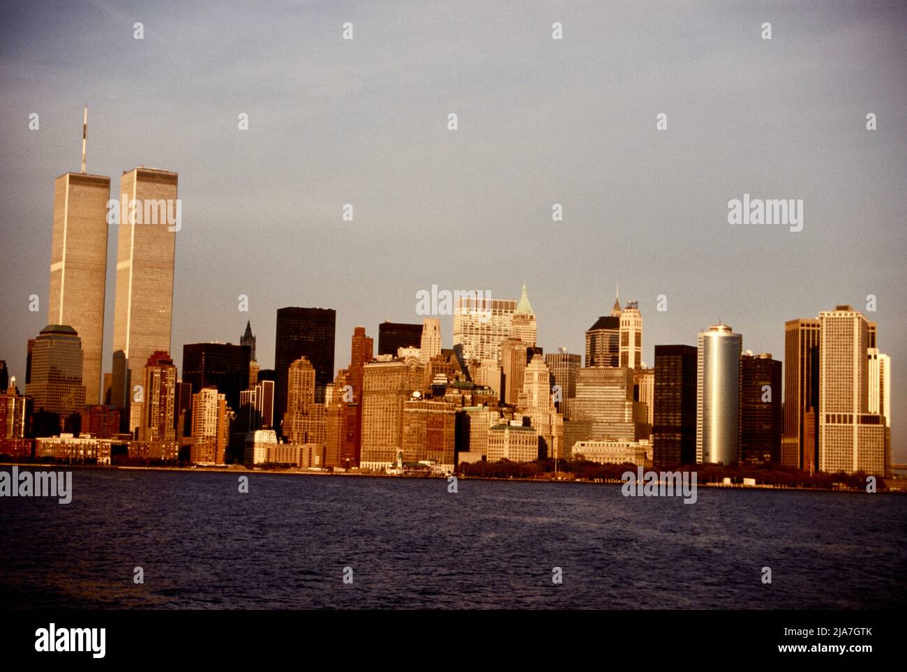 Downtown Manhattan with World Trade Center twin towers seen from New ...