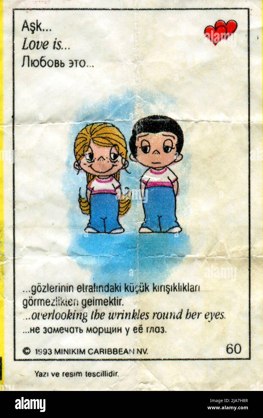 Turkish chewing gum insert. Love is... . 1990s Stock Photo - Alamy