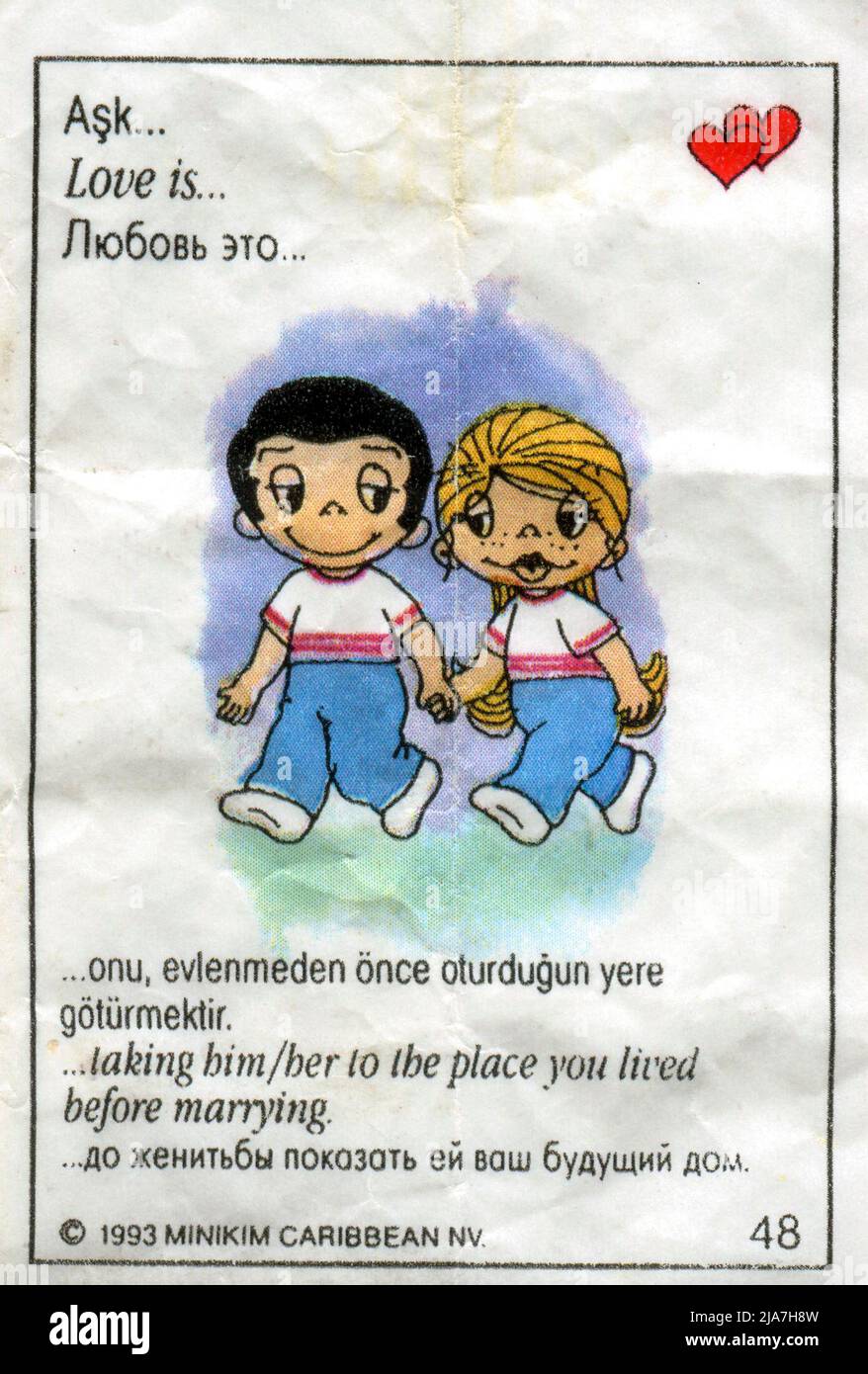 Turkish chewing gum insert. Love is... . 1990s Stock Photo - Alamy