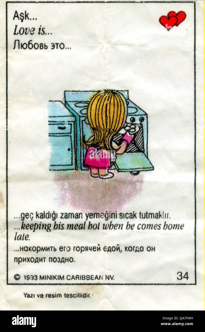 Turkish chewing gum insert. Love is... . 1990s Stock Photo - Alamy