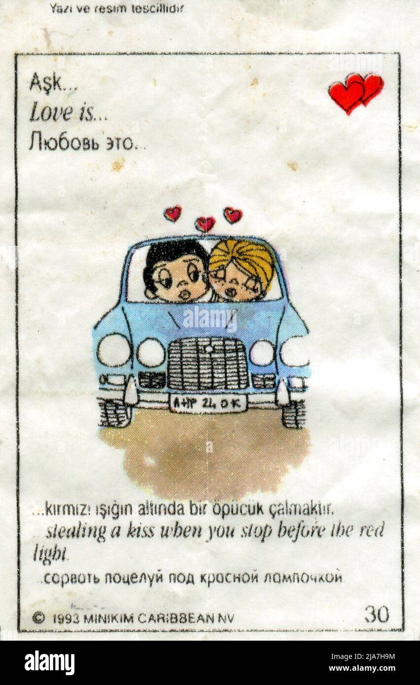 Turkish chewing gum insert. Love is... . 1990s Stock Photo - Alamy