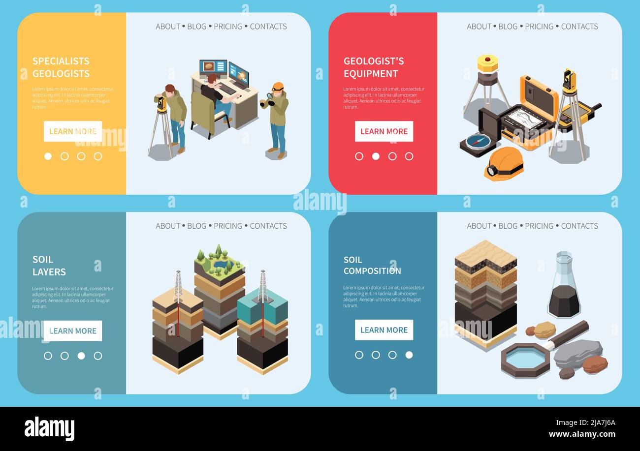 Geology earth exploration isometric banner set specialists geologists ...
