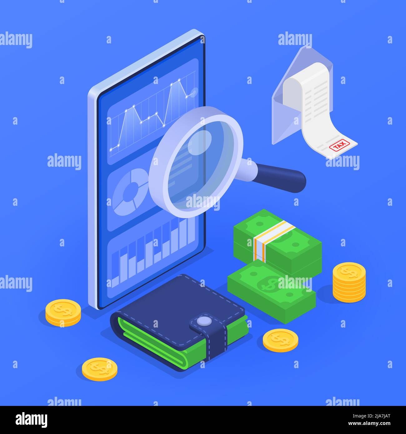 Financial audit concept with budget inspection symbols isometric vector ...