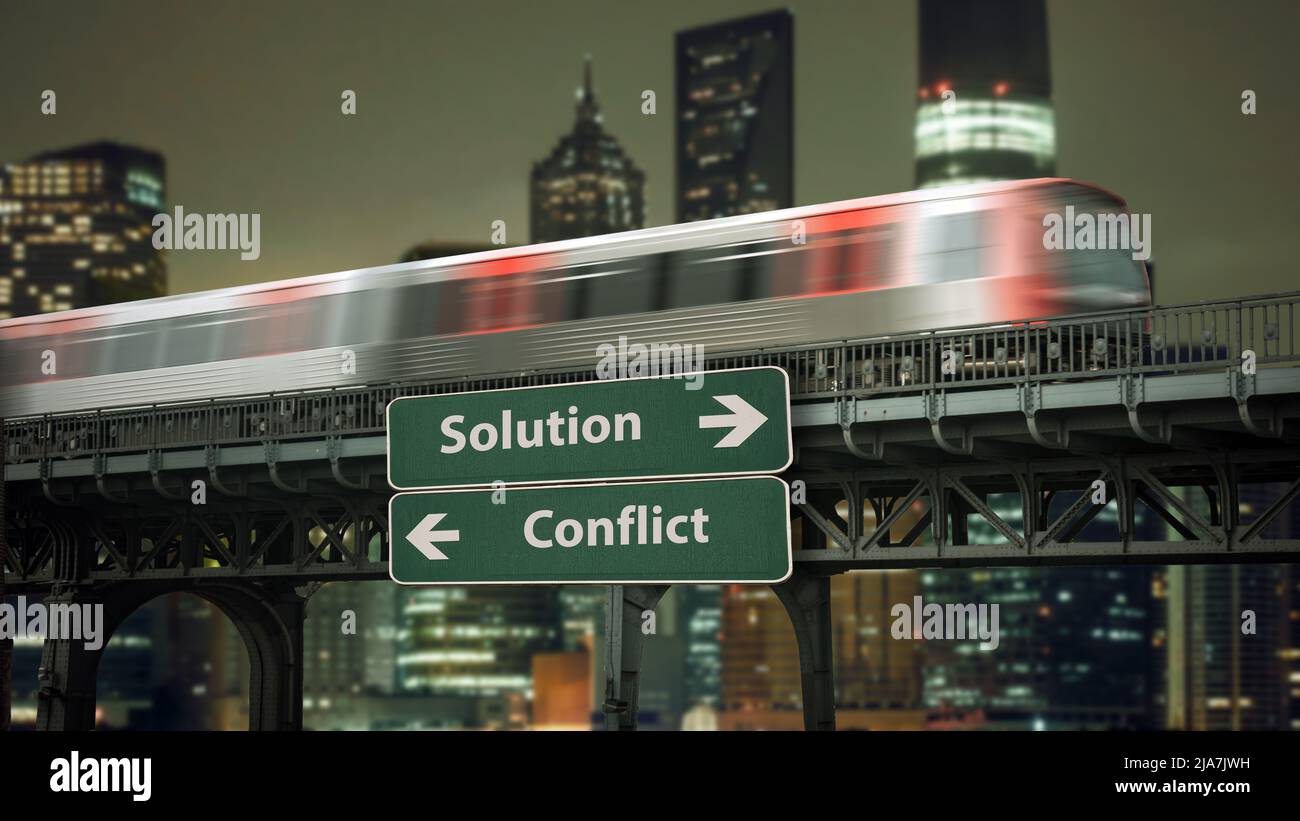 Street Sign the Direction Way to Solution versus Conflict Stock Photo ...