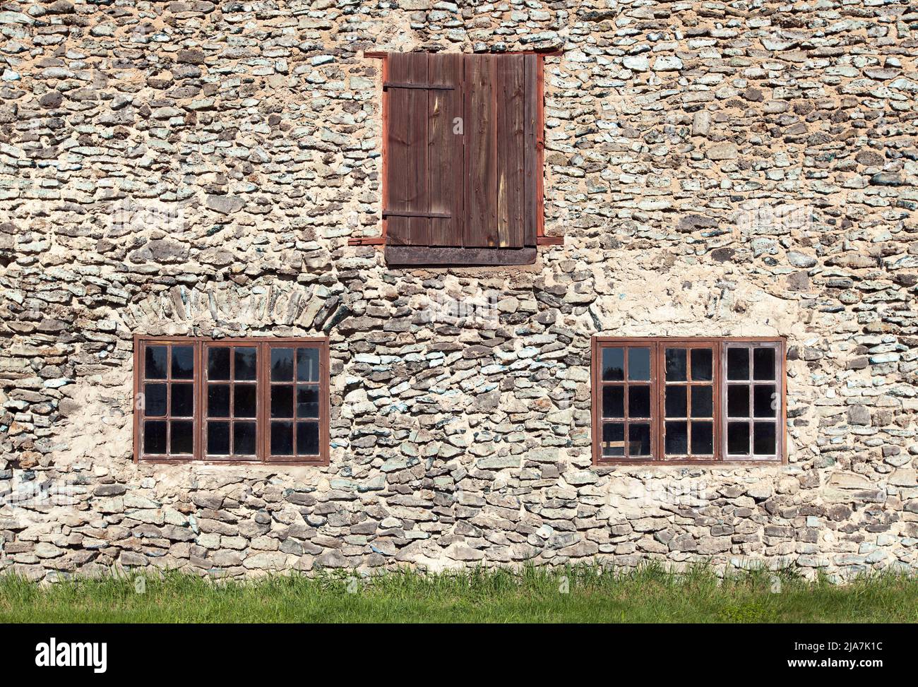 Close-up view of the wall on an old stone building. Texture, the ...