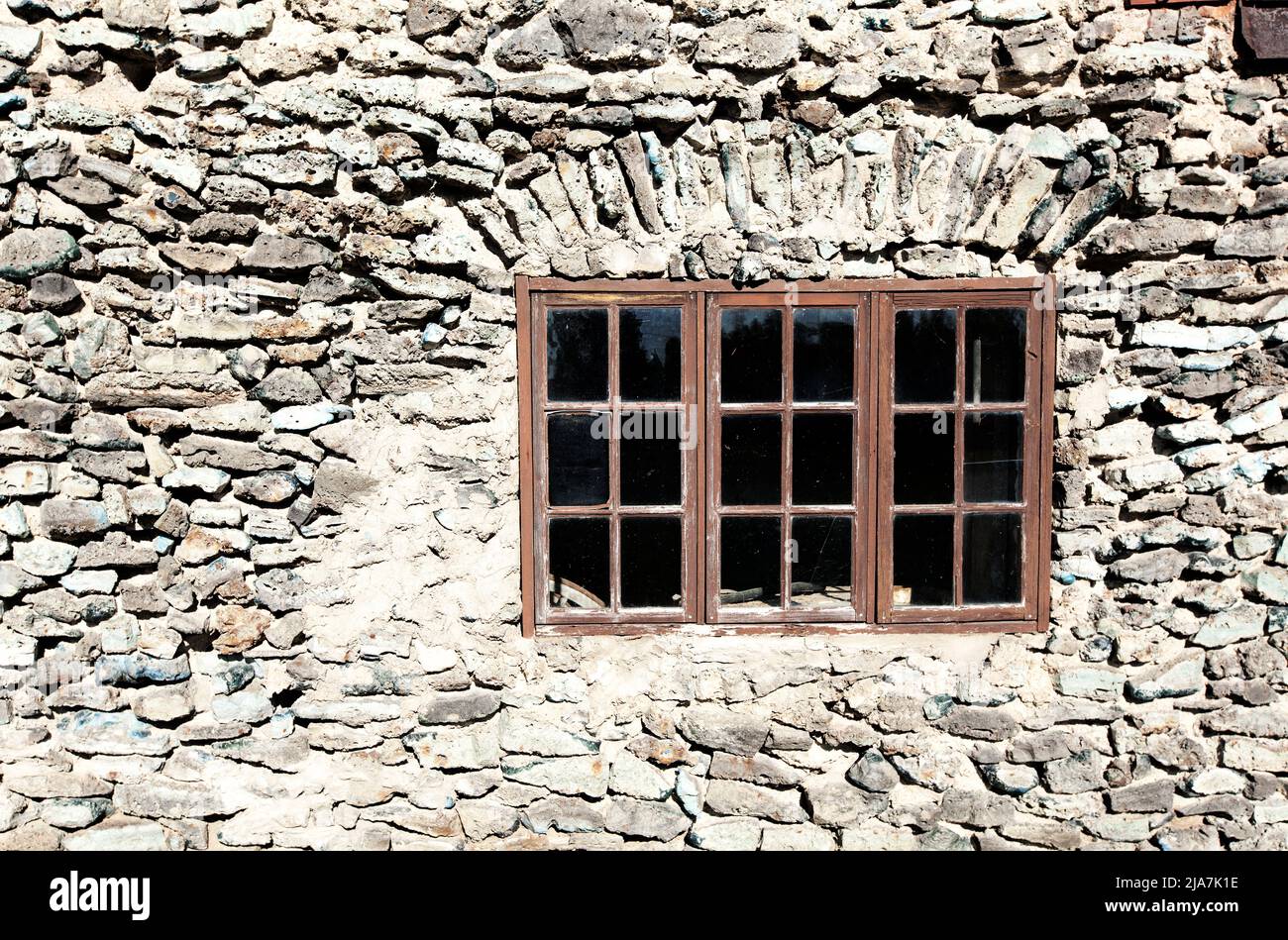 Close-up view of the wall on an old stone building. Texture, the ...