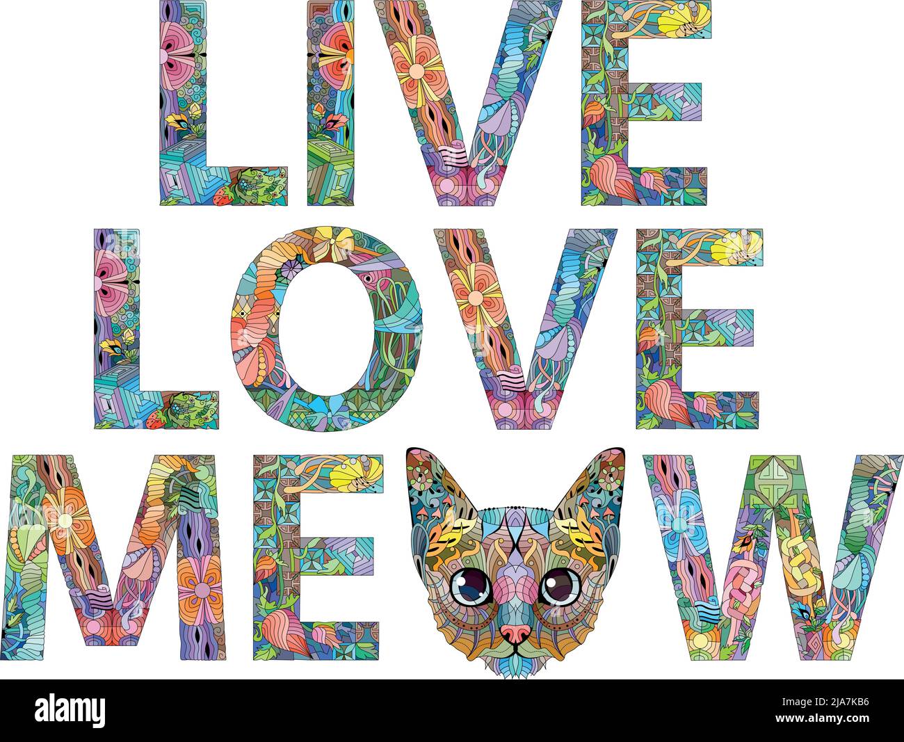 Hand drawn illustration words Live love meow for t-shirt and other ...
