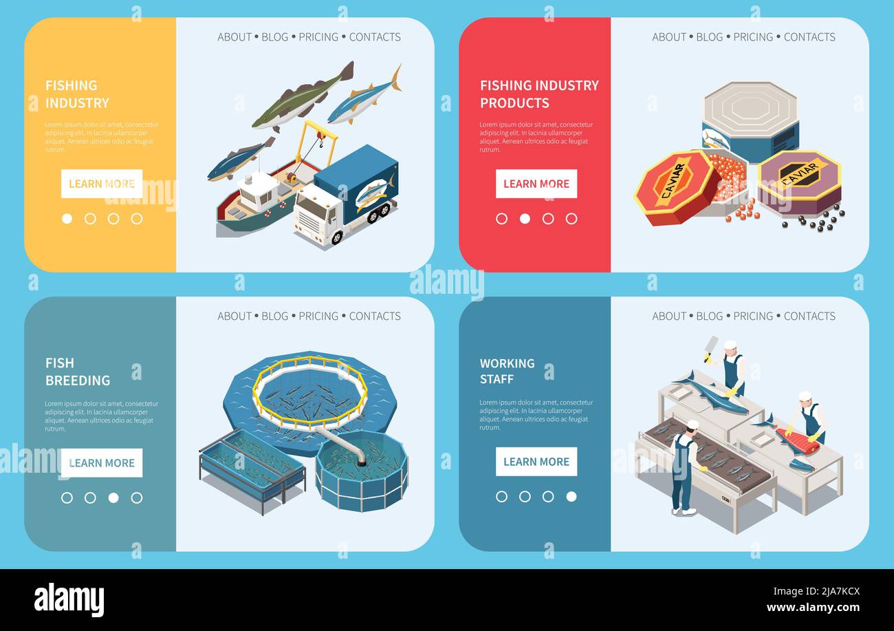 Industrial seafood production 4 web banners fish breeding tanks salmon ...