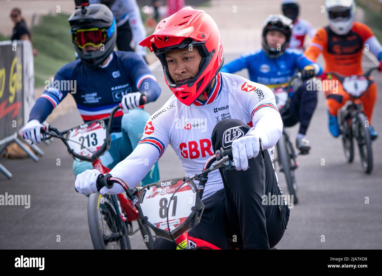 Great Britain's Kye Whyte (centre) looking dejected after finishing ...