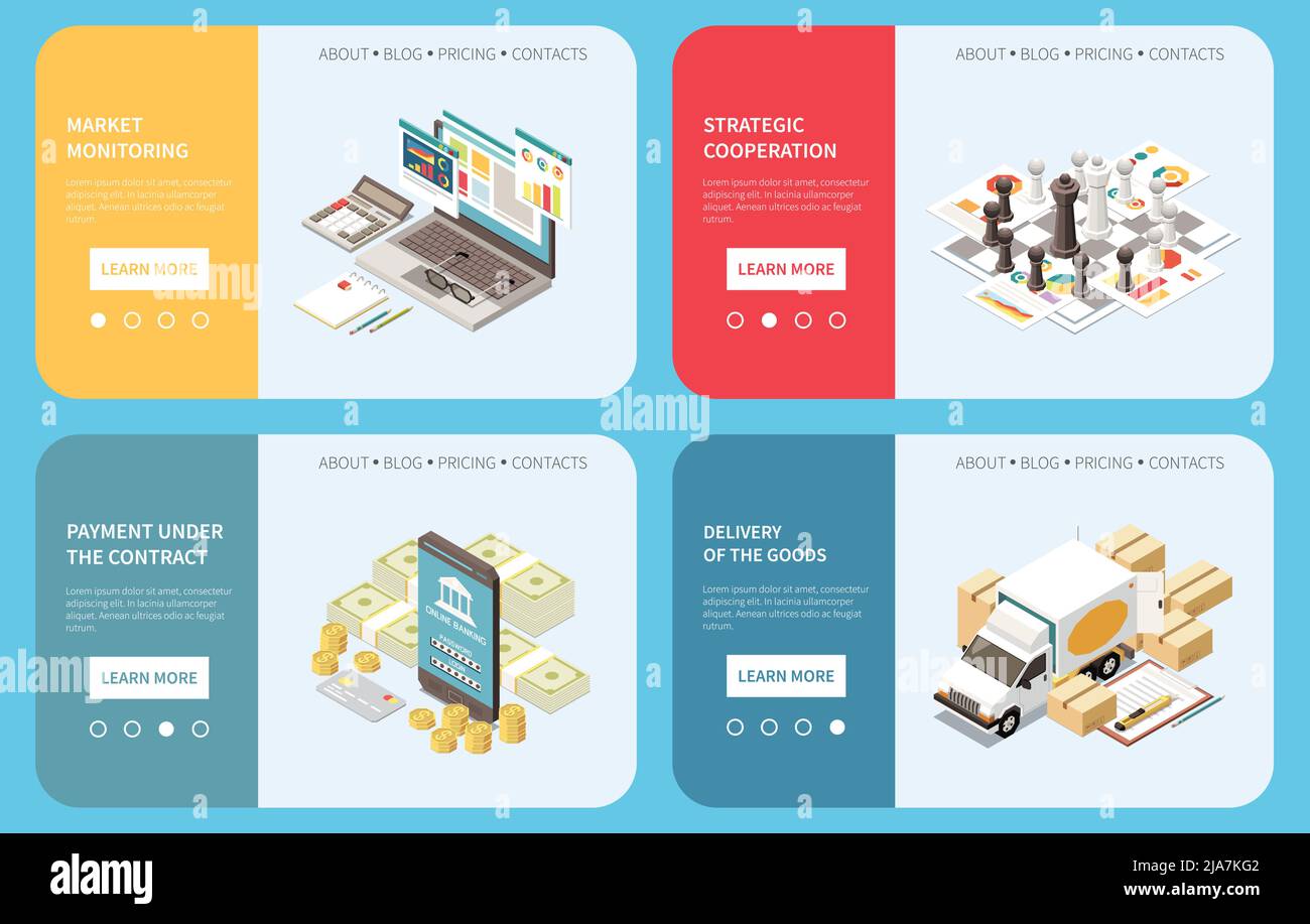 Procurement management strategy apps 4 isometric web banners market ...