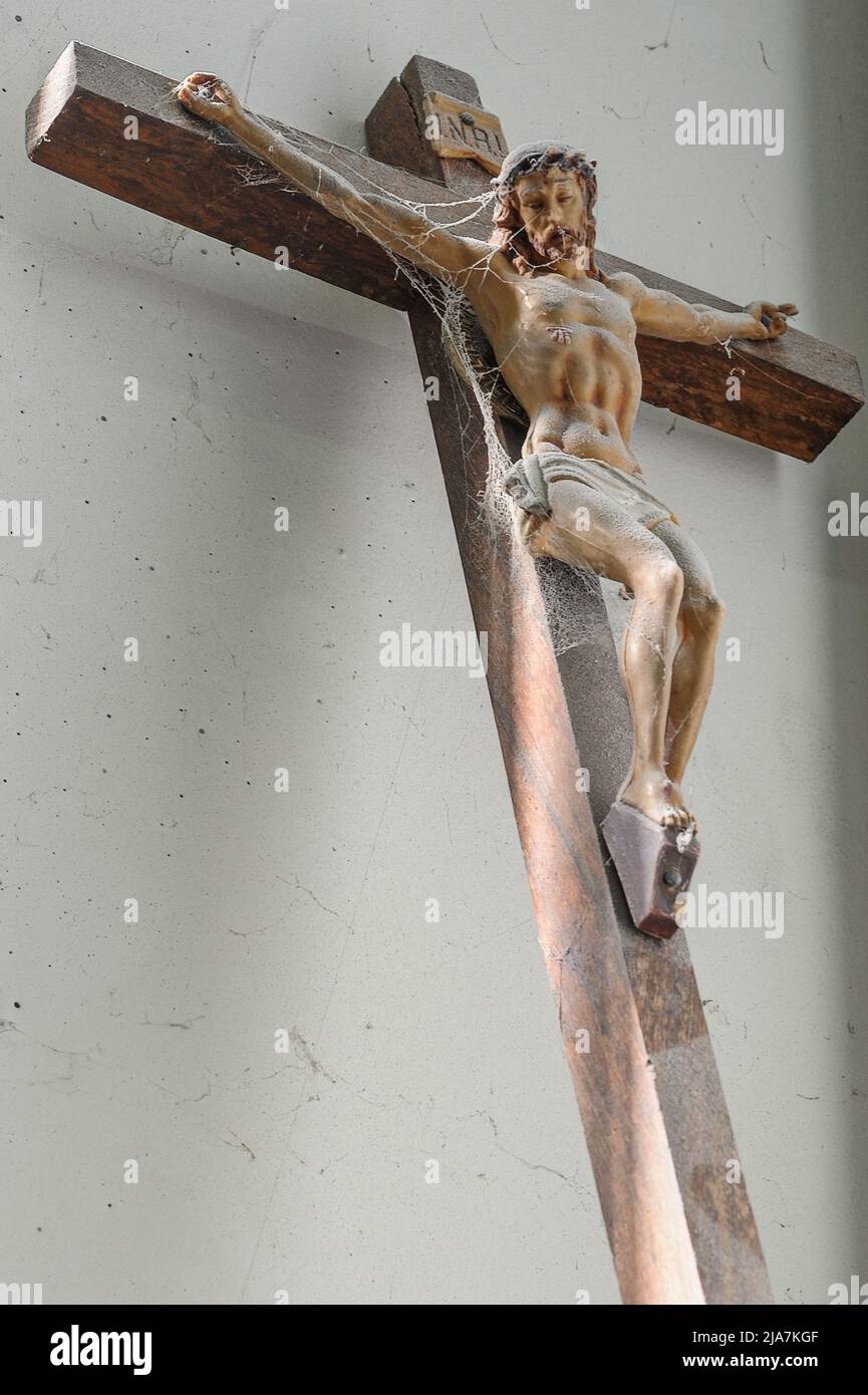 Crucifix abandoned, dusty dirty and covered with cobwebs Stock Photo ...