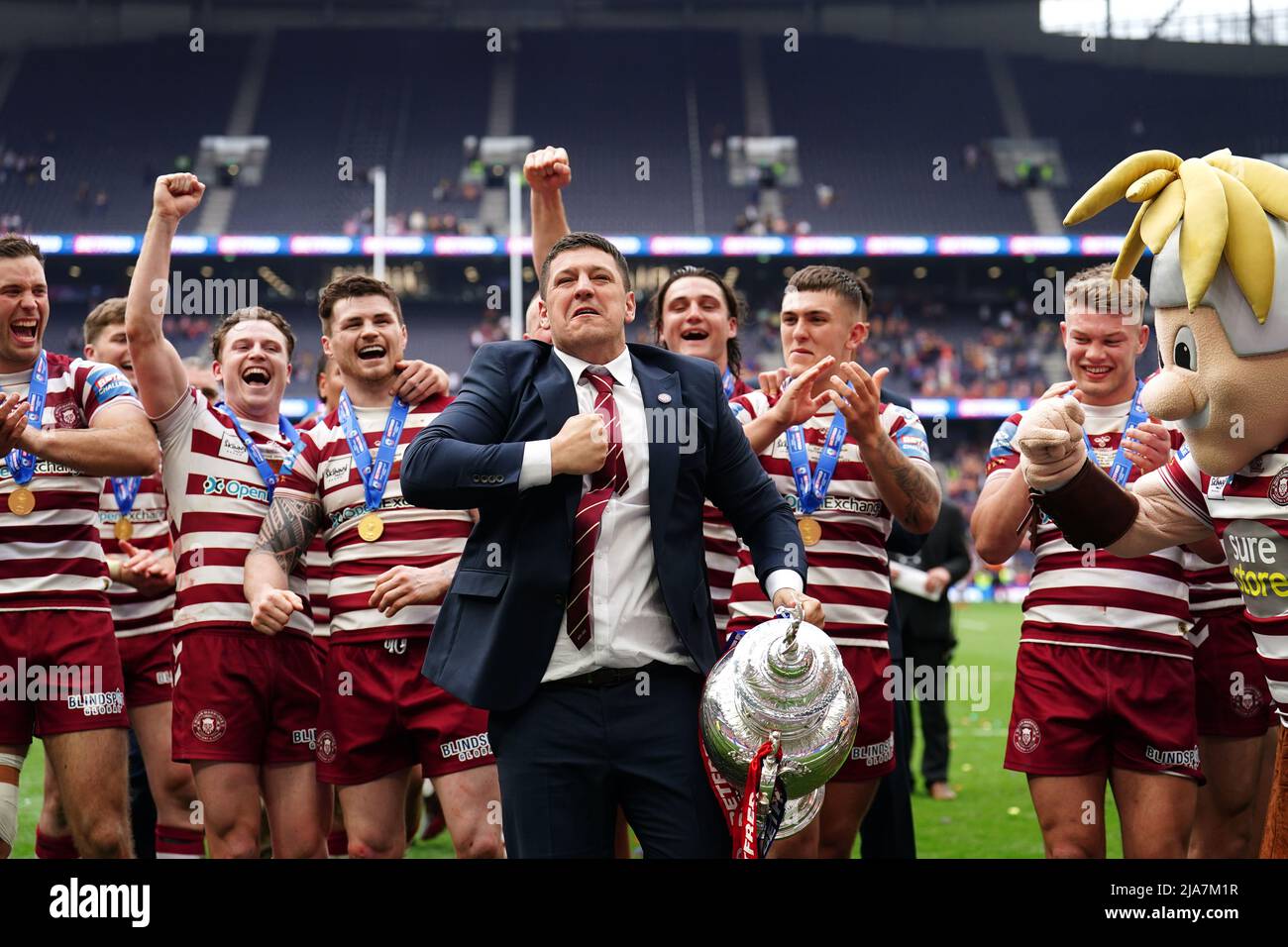 Wigan Warriors' head coach Matt Peet celebrates following the Betfred ...