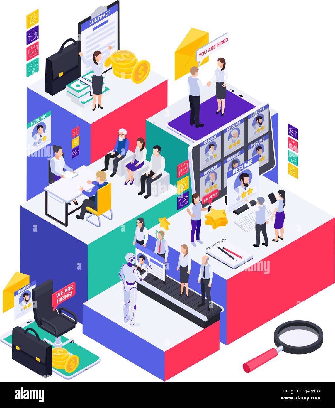 Hr recruitment hiring isometric composition with platforms representing ...