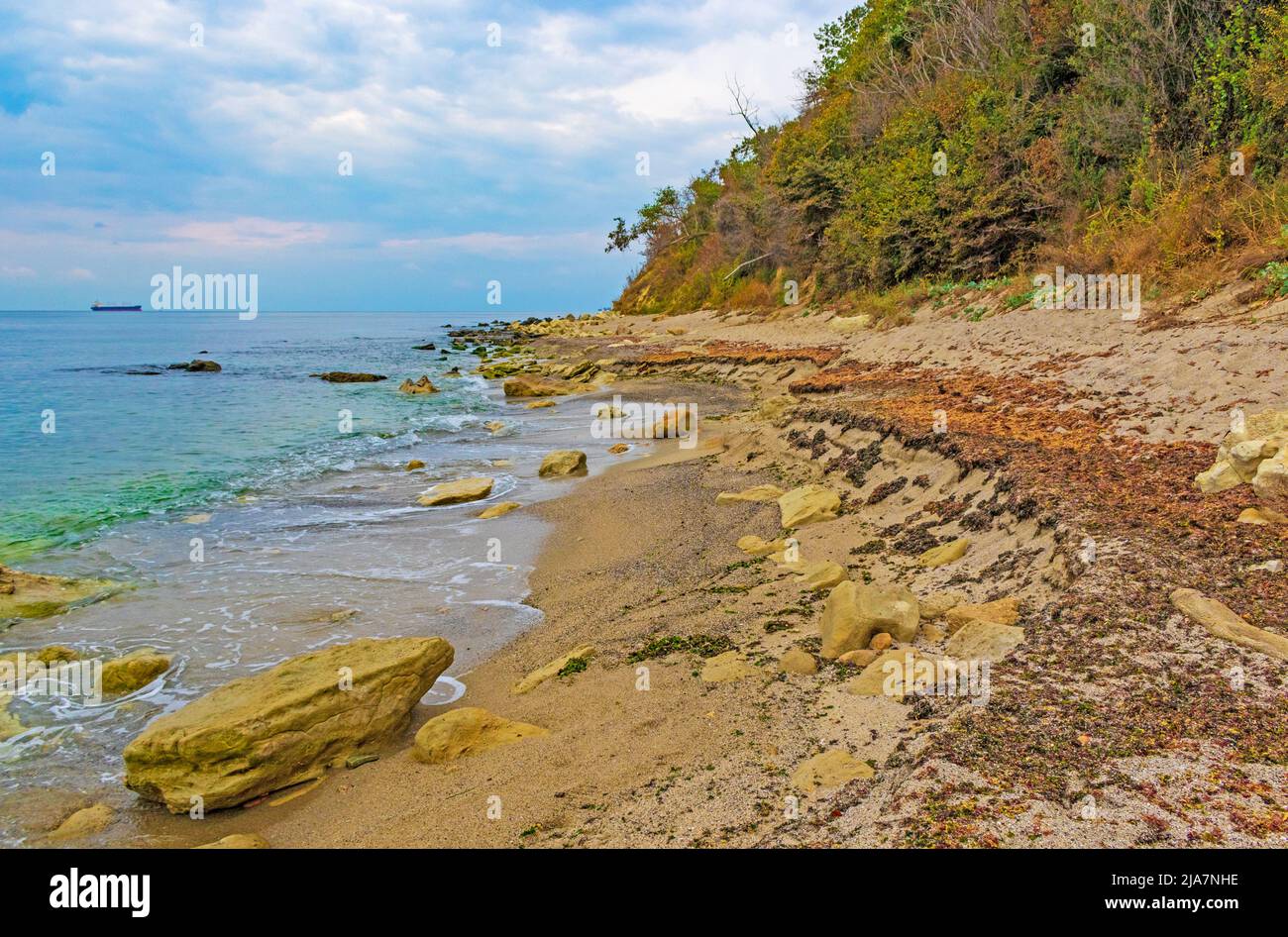 Beautiful empty beach of Galata cape,Black Sea coast,Varna Bulgaria ...